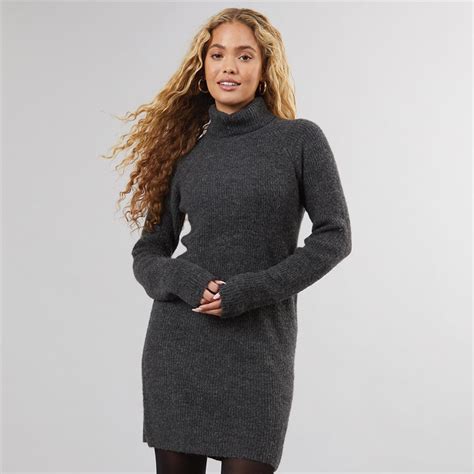 Buy Pieces Womens Ellen High Neck Knitted Dress Dark Grey Melange