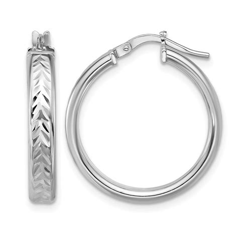 Sterling Silver Rh Plat Polishdia Cut Round Hoop Earrings