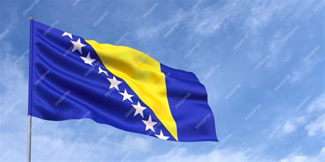 Premium Photo Flag Of Bosnia And Herzegovina On Flagpole On Blue Sky Background Bosnian Flag