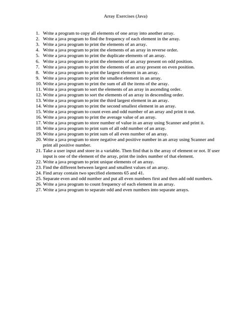 Array Student Exercises Pdf