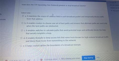Solved How Does The Sip Spanning Tree Protocol Prevent Or