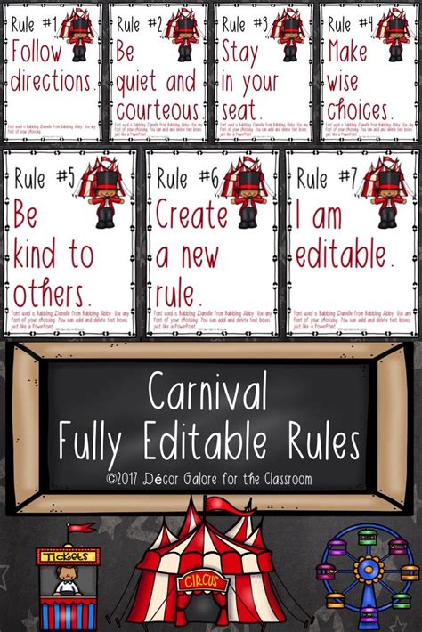 Classroom Rules Editable Text Carnival Circus Decor Circus