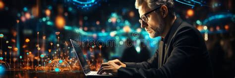 Tech Data Analyst Crunching Finances On Virtual Interface Business Strategist Leveraging