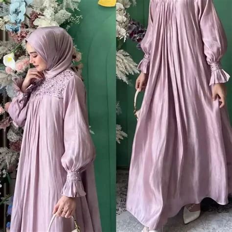 Jual Terbaru Gamis Mewah Kondangan Sage Gamis Shimer Silk Premium Jumbo Wanita Muslimah Dress