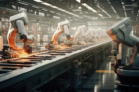 Premium Photo Robot Assembly Line In A Futuristic Factory The