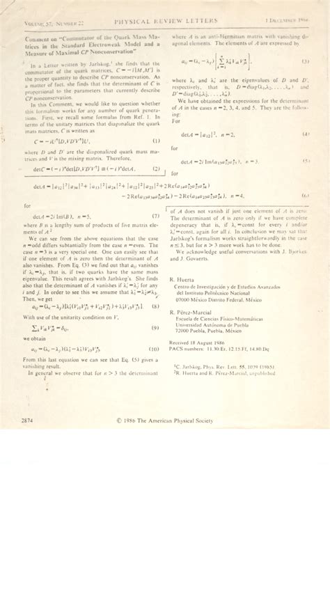 Pdf Comment On Commutator Of The Quark Mass Matrices In The Standard