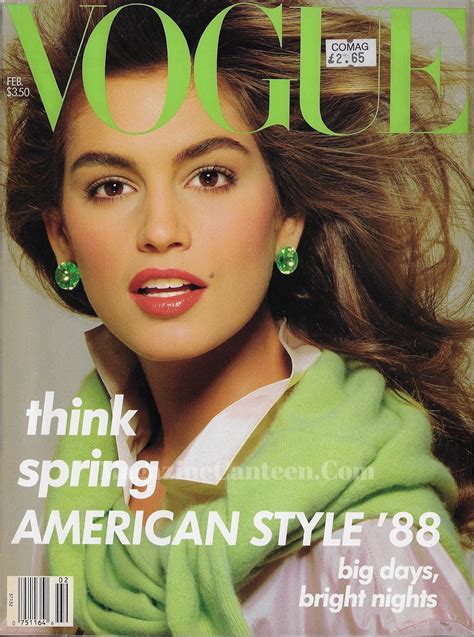 Vogue Usa Magazine February 1988 Cindy Crawford Magazine Canteen