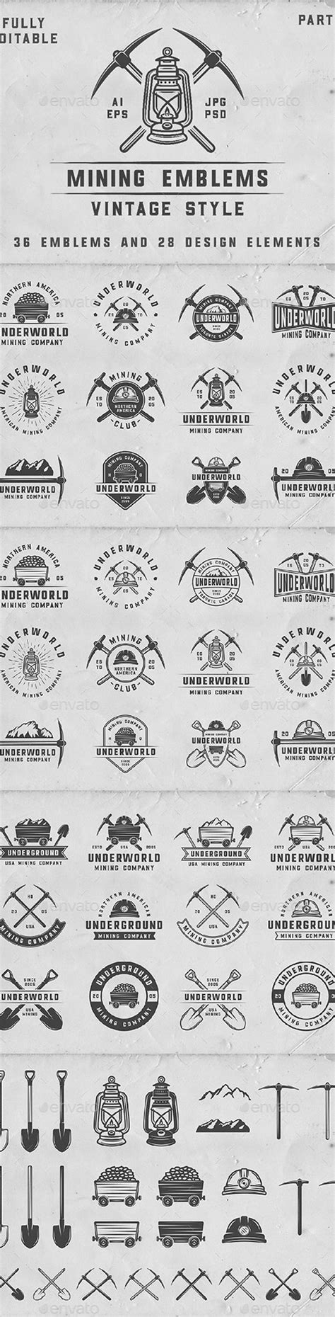 36 Vintage Mining Emblems Web Elements Graphicriver