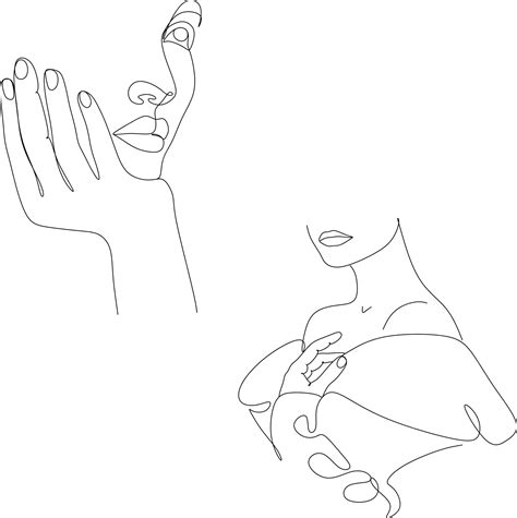 Premium Vector Minimal Line Art Woman With Hand On Face Black Lines