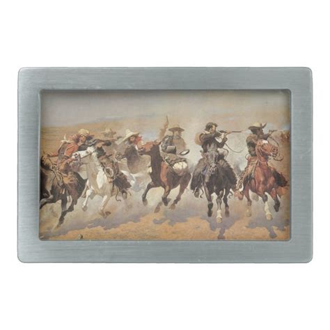 Vintage Cowboys A Dash For Timber By Remington Rectangular Belt Buckle