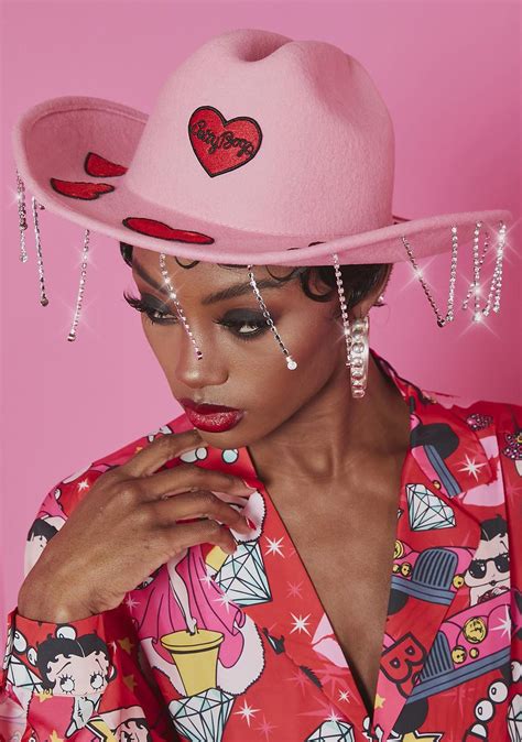 Betty Boop Heart Patch Rhinestone Fringe Cowboy Hat Pink Dolls Kill