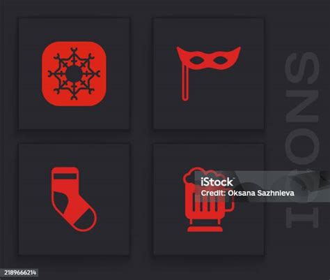 나무 맥주 잔 눈송이 축제 마스크 및 크리스마스 스타킹 아이콘을 설정합니다 벡터 12월에 대한 스톡 벡터 아트 및 기타 이미지 12월 검은색 겨울 Istock