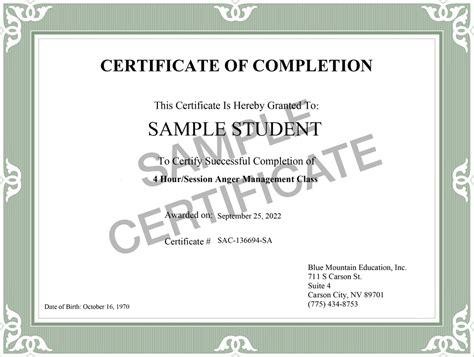 Anger Management Certificate Of Completion