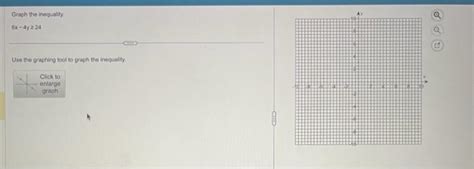 solved graph the inequality 6x−4y≥24 use the praphing tool