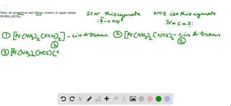 Solved Draw All Geometrical And Linkage Isomers Of Square Planar Pt Nh3 2 Scn 2