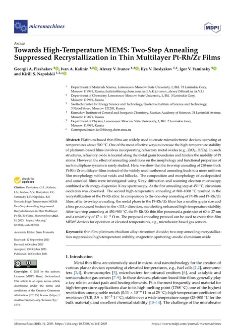 Pdf Towards High Temperature Mems Two Step Annealing Suppressed Recrystallization In Thin
