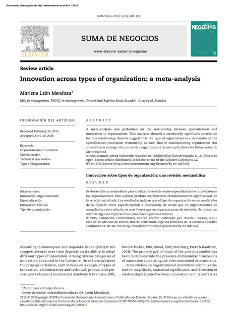 Pdf Innovation Across Types Of Organization A Meta Analysis