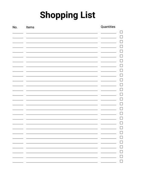 Printable Shopping List Template Printablelib