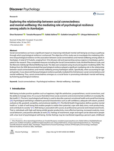 Pdf Exploring The Relationship Between Social Connectedness And