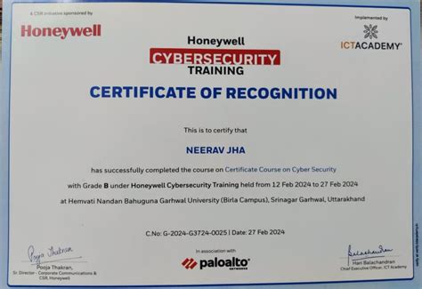 Neerav Jha On Linkedin Cybersecurity Ictacademy Honeywell Paloaltonetworks