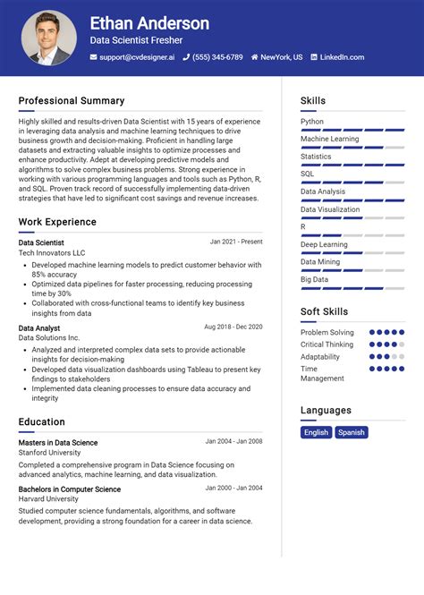 Data Scientist Fresher Cv Example For 2024 Free Professional Templates
