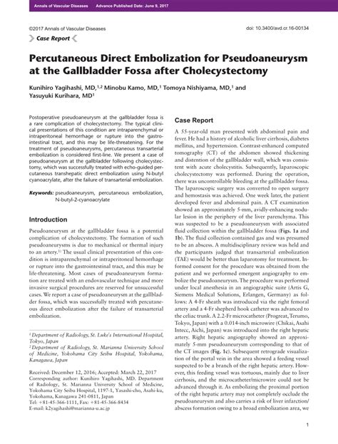 Pdf Percutaneous Direct Embolization For Pseudoaneurysm At The Gallbladder Fossa After