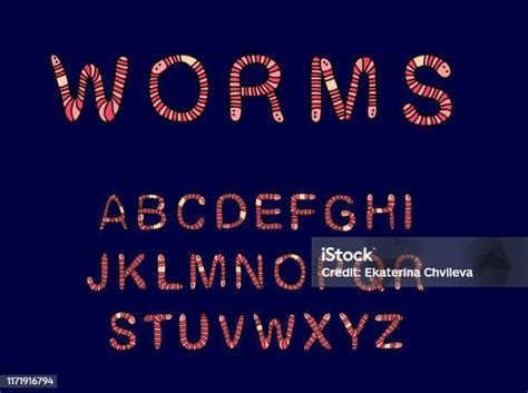 만화 스타일 멋진 유형에 지렁이 손으로 그린 벡터 Abc 알파벳 벌레에 대한 스톡 벡터 아트 및 기타 이미지 벌레 컴퓨터 글자 개념 Istock