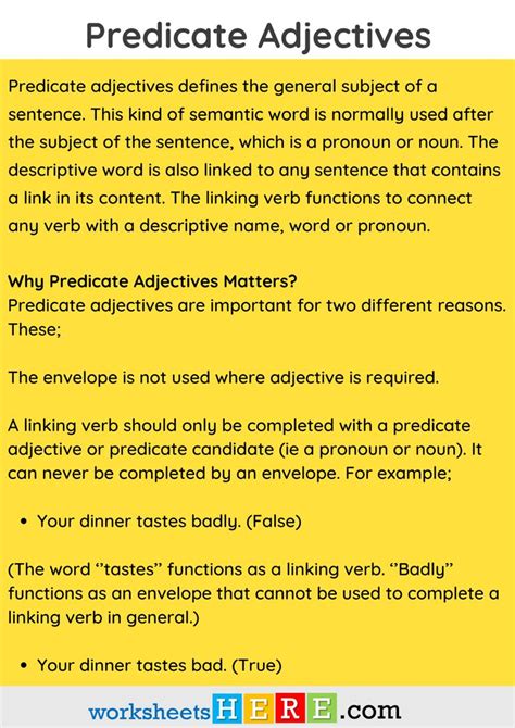 Predicate Adjectives Definition And Example Sentences Pdf Worksheet