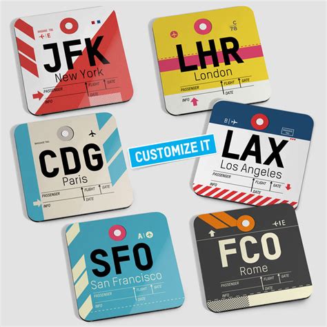 Airport And Airline Iata Code Custom 6 Coasters Set