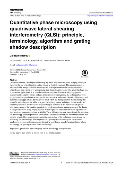 Pdf Quantitative Phase Microscopy Using Quadriwave Lateral Shearing