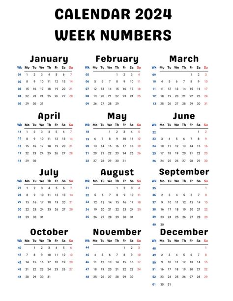 2024 Minimalist Year Calendar With Week Numbers Etsy