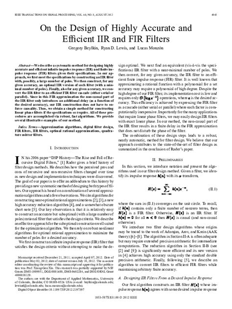 Pdf On The Design Of Highly Accurate And Efficient Iir And Fir Filters
