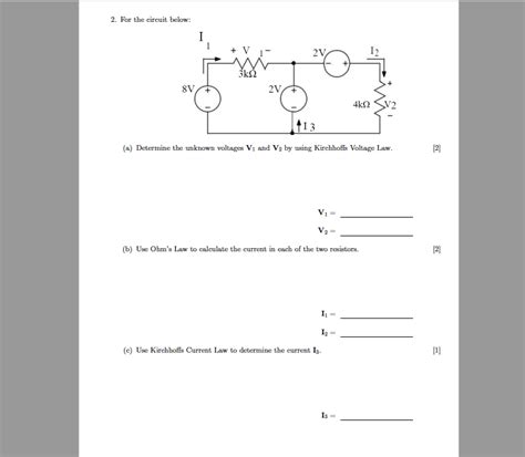 solved 2 for the circuit below v1 2v 4k 2 v2 13 a