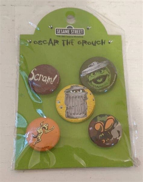 Sesame Street Oscar The Grouch Button Set Pinback 5 Pack New In