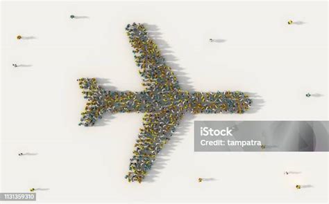 소셜 미디어와 흰색 바탕에 커뮤니티 개념에 비행기 아이콘을 형성 하는 사람들의 큰 그룹 위의 군중 그림의 3d 기호 함께 모여 사람들에 대한 스톡 사진 및 기타 이미지