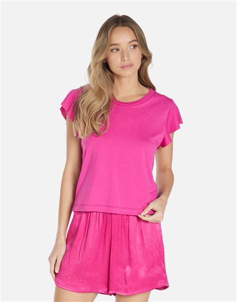 Womens Ruffle Sleeve Tee In Cosmos Violet Bronte By Michael Lauren