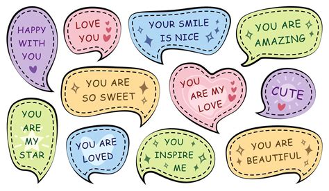 Set Of Color Speech Bubbles With Motivational Compliment Phrases