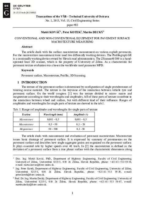 Pdf Conventional And Non Conventional Equipment For Pavement Surface Macrotexture Measuring