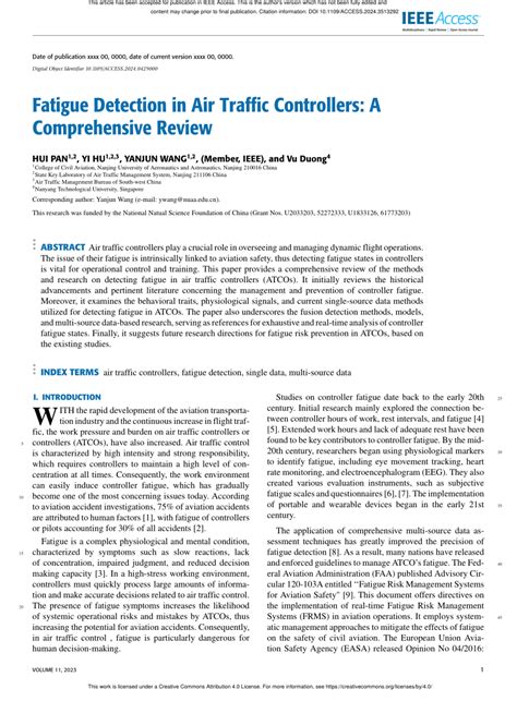 Pdf Fatigue Detection In Air Traffic Controllers A Comprehensive Review