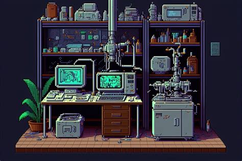 Premium Ai Image Pixel Art Science Lab Chemistry Lab Background In Retro Style For 8 Bit Game