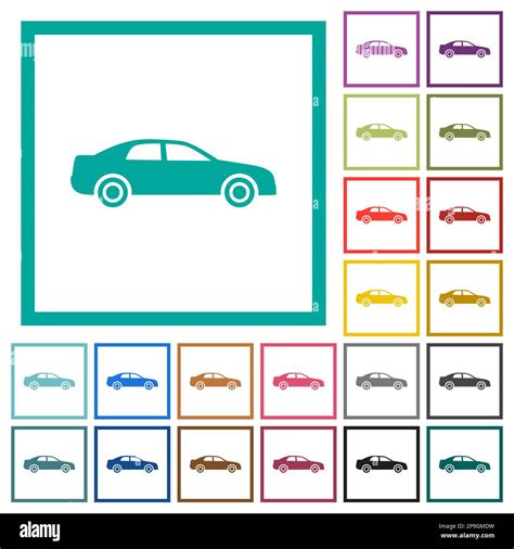 Car Side View Solid Flat Color Icons With Quadrant Frames On White Background Stock Vector Image