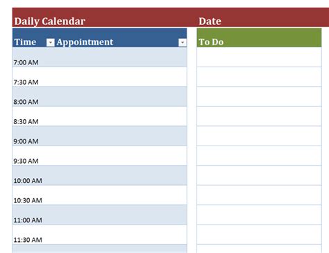 Daily Calendar Template Excel Templates Excel Templates