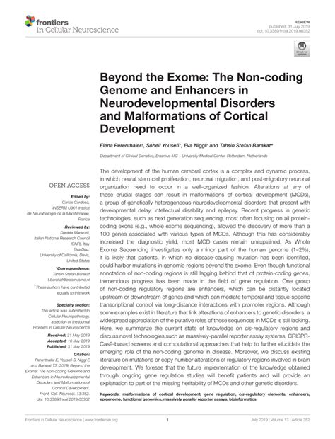 Pdf Beyond The Exome The Non Coding Genome And Enhancers In Neurodevelopmental Disorders And