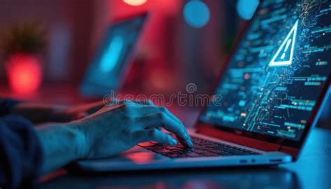 Programmer Uses Laptop Alert Sign Virus Detection Concept Coding
