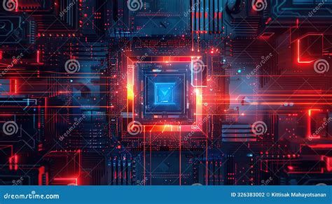 Futuristic Central Processor Unit Powerful Quantum Cpu On Motherboard With Data Transfers