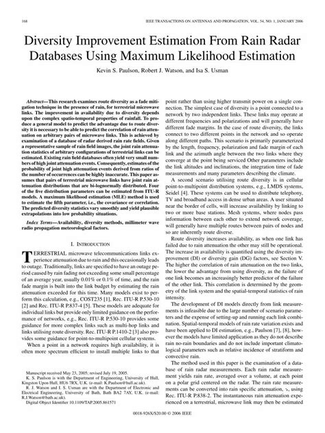 Pdf Diversity Improvement Estimation From Rain Radar Databases Using Pdf Diversity Improvement Estimation From Rain Radar Databases Using