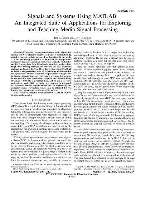 Signals And Systems Using MATLAB An Integrated IEEE Xplore