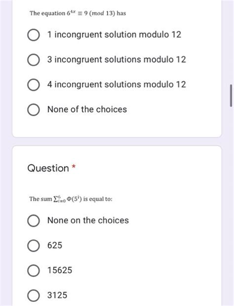 Solved The Equation 64 9 Mod 13 Has 1 Incongruent