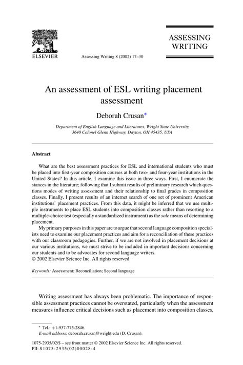 pdf an assessment of esl writing placement assessment