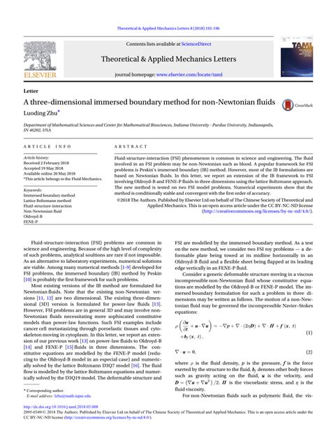 Pdf A Three Dimensional Immersed Boundary Method For Non Newtonian Fluids